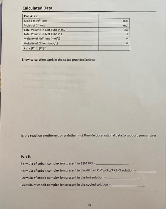 Solved Part B: Color of solution in 12MHCl= Dark blue Color | Chegg.com