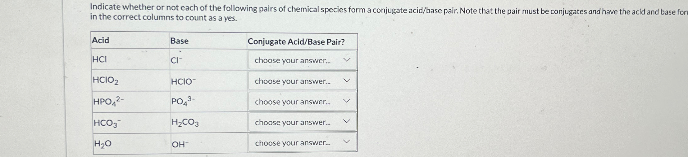 Solved Indicate whether or not each of the following pairs | Chegg.com