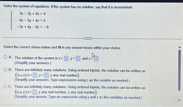 Solved Solve the system of equations. If the system has no | Chegg.com