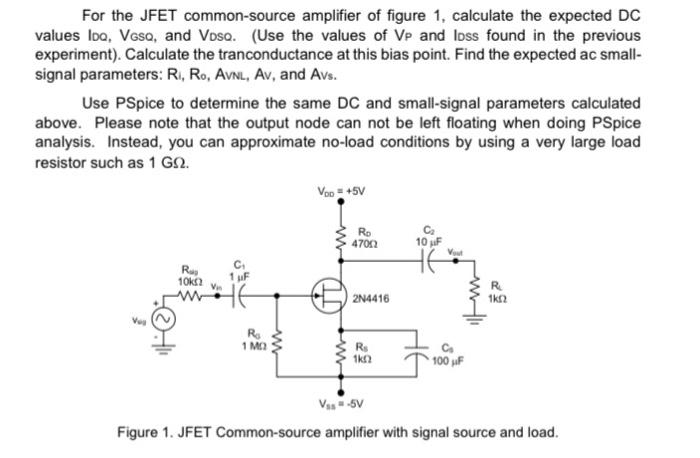 For the JFET common-source amplifier of figure 1, | Chegg.com