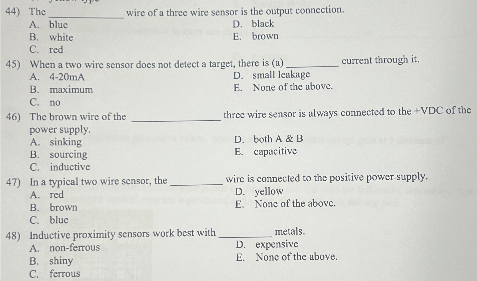 Solved The wire of a three wire sensor is the output | Chegg.com