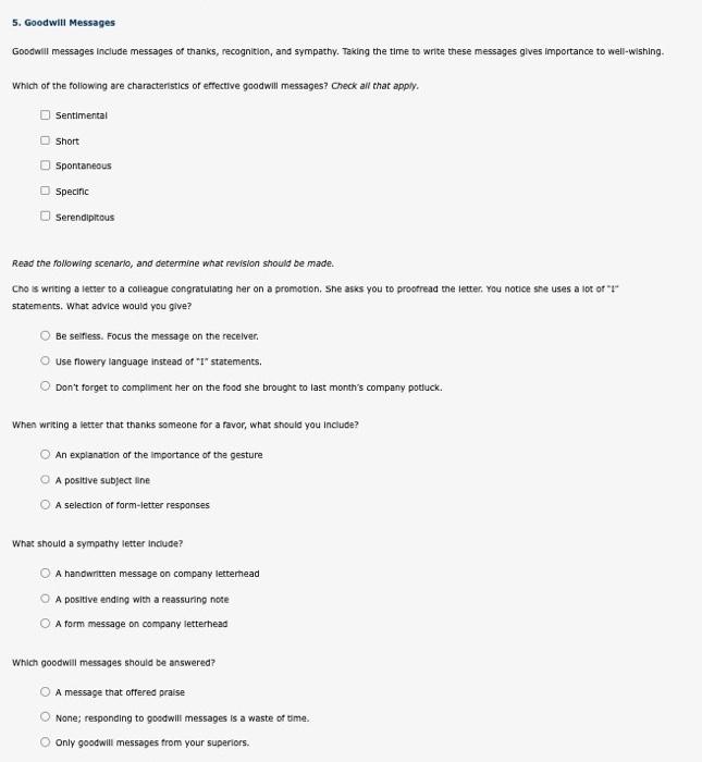 5. Goodwill Messages Goodwill messages include | Chegg.com