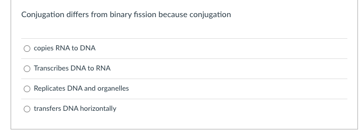 Solved Conjugation differs from binary fission because | Chegg.com