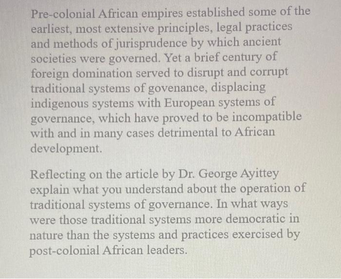 Pre-colonial African empires established some of the | Chegg.com