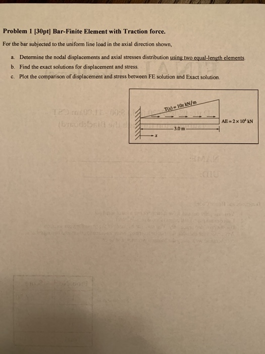 Solved Problem 1 [30pt] Bar-Finite Element with Traction | Chegg.com