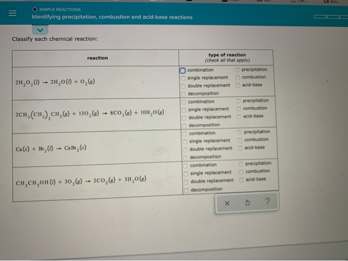 Solved LO O SIMPLE REACTIONS Identifying precipitation, | Chegg.com