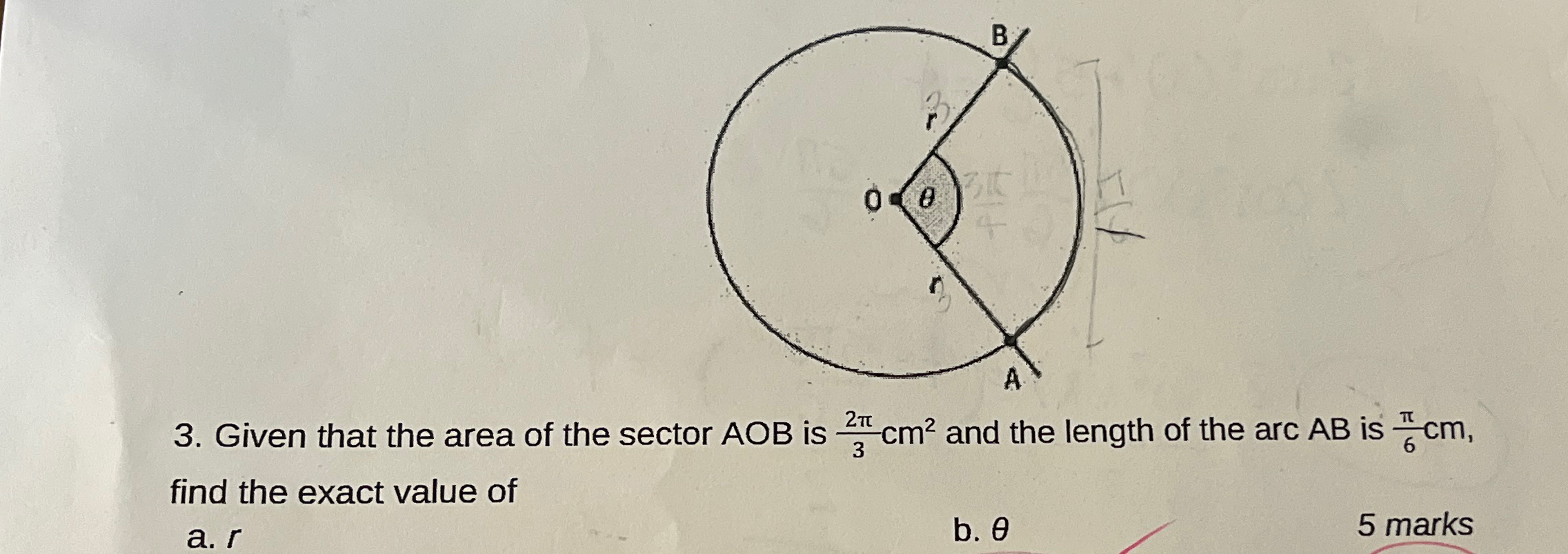 Solved Given that the area of the sector AOB is 2π3cm2 ﻿and | Chegg.com