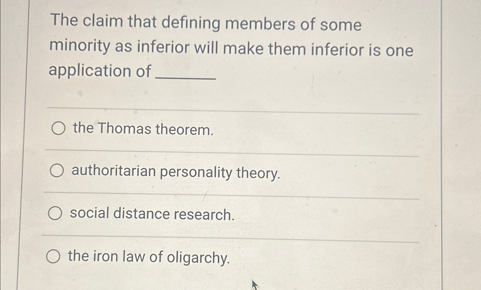 Solved The claim that defining members of some minority as | Chegg.com