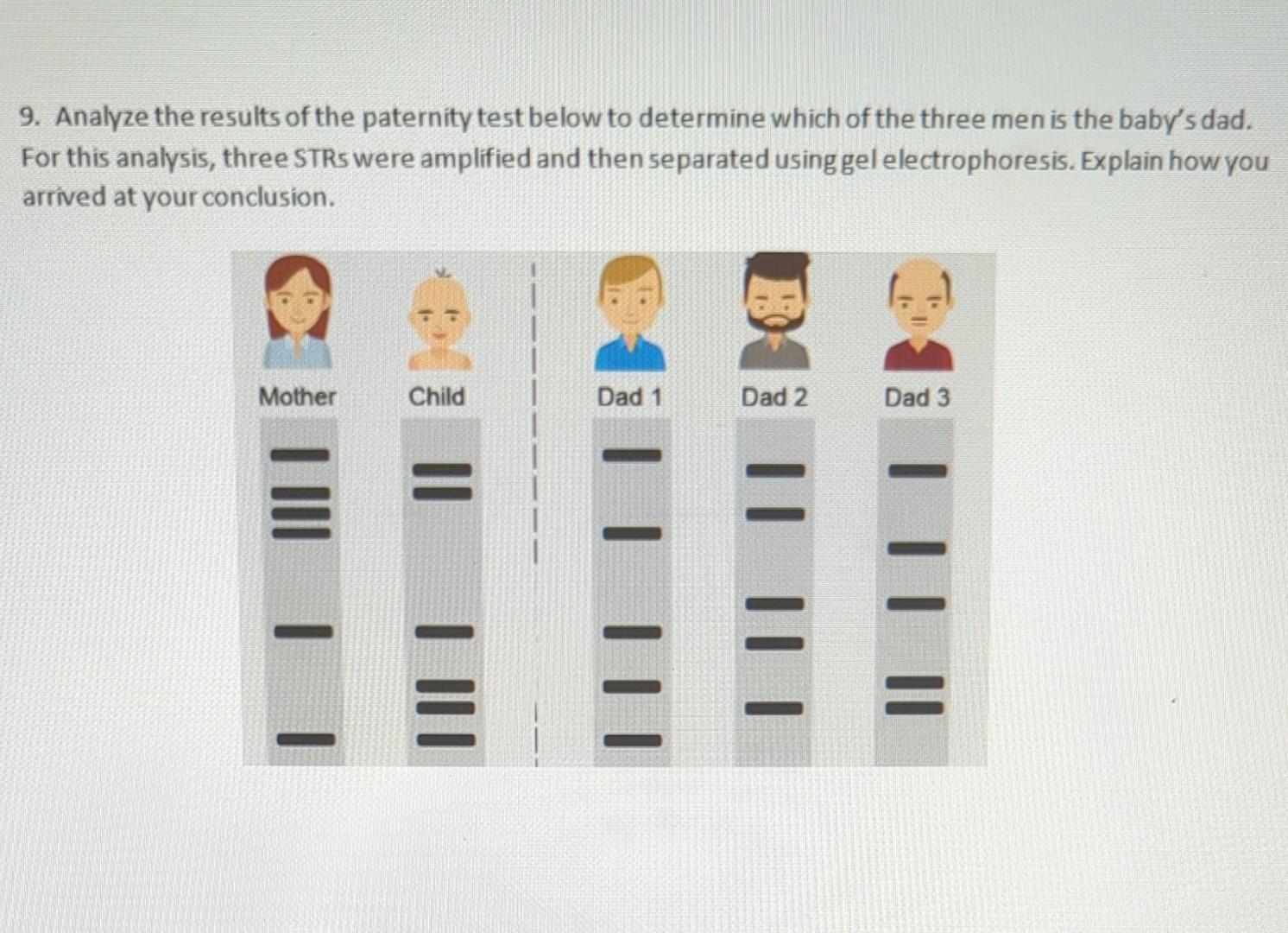 Solved 9. Analyze the results of the paternity test below to | Chegg.com