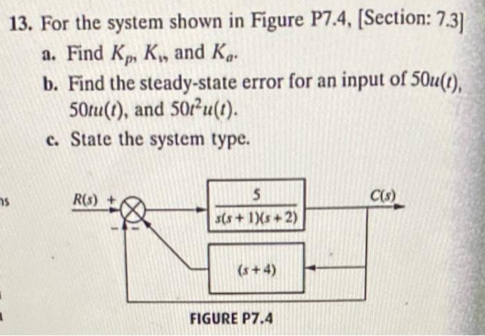 Solved 13. For the system shown in Figure P7.4, [Section: | Chegg.com