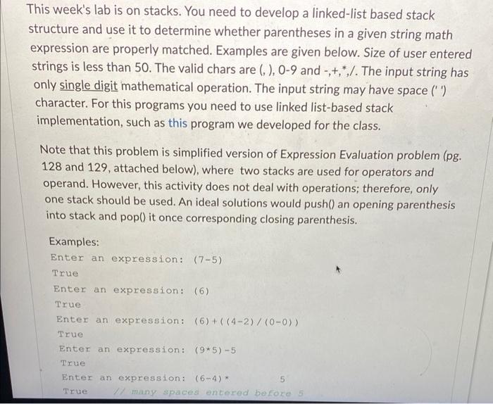 This week's lab is on stacks. You need to develop a | Chegg.com