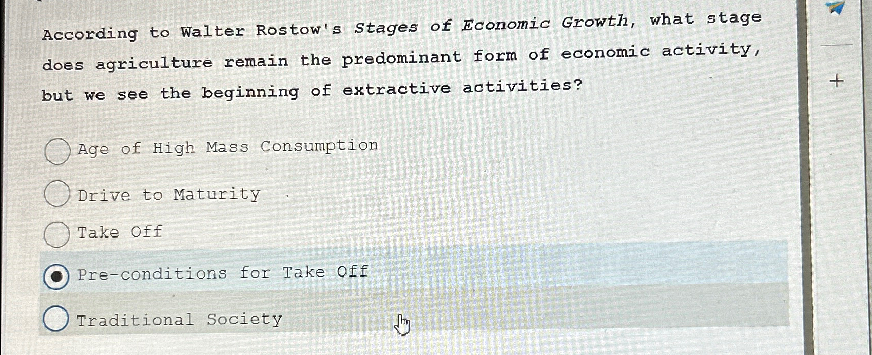 Solved According to Walter Rostow's Stages of Economic | Chegg.com