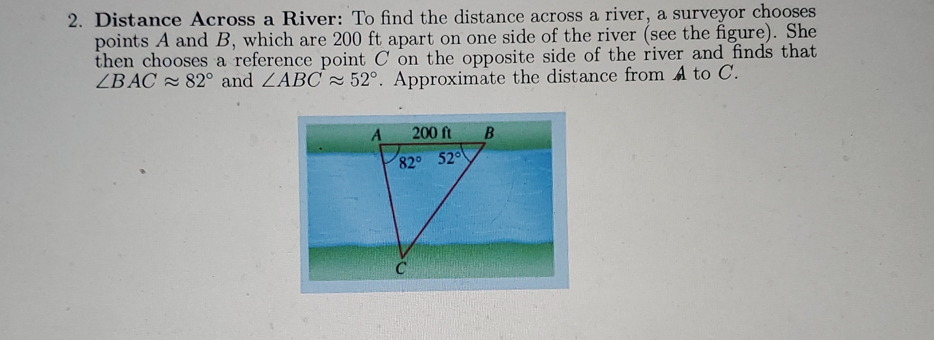 Solved Distance Across a River: To find the distance across | Chegg.com
