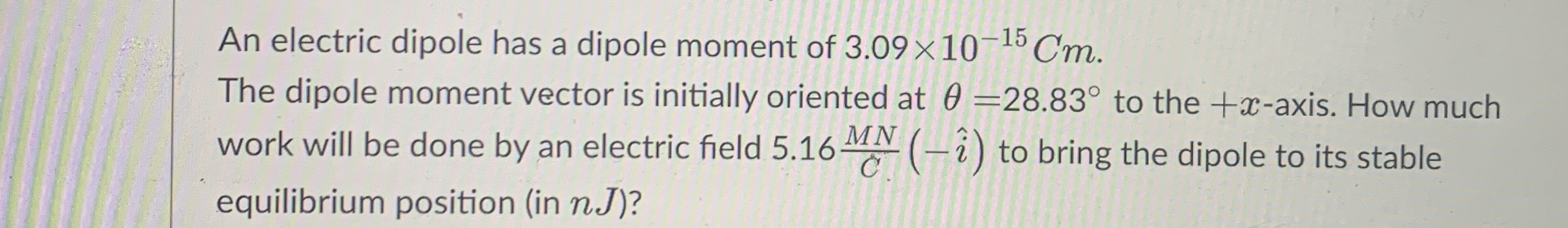 Solved An electric dipole has a dipole moment of | Chegg.com