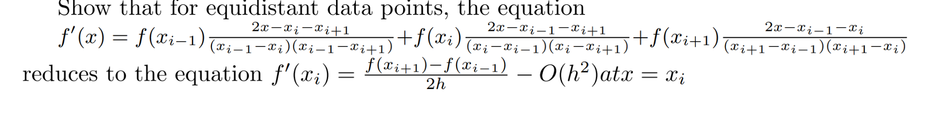 Solved Show That For Equidistant Data Points The 