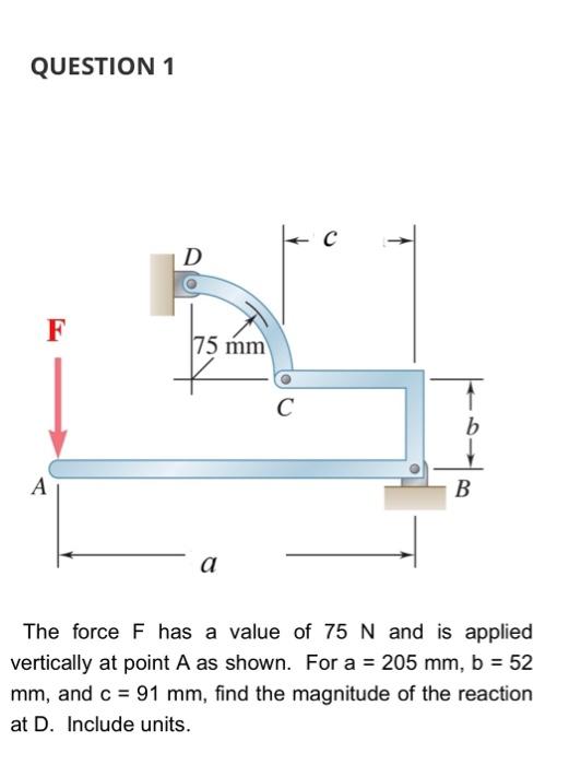 Solved QUESTION 1 The force F has a value of 75 N and is | Chegg.com