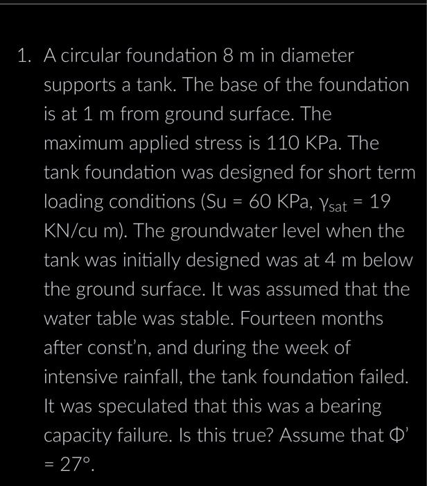 Solved A circular foundation 8 m in diameter supports a | Chegg.com