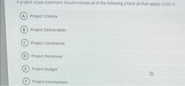 Solved A project scope statement should include all of the | Chegg.com