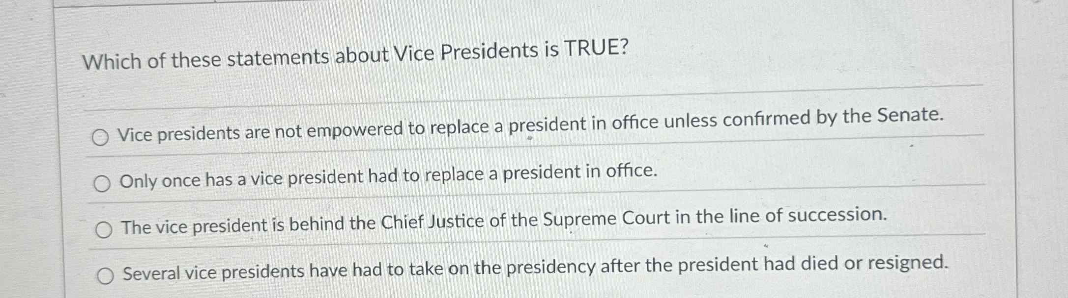 Solved Which of these statements about Vice Presidents is | Chegg.com