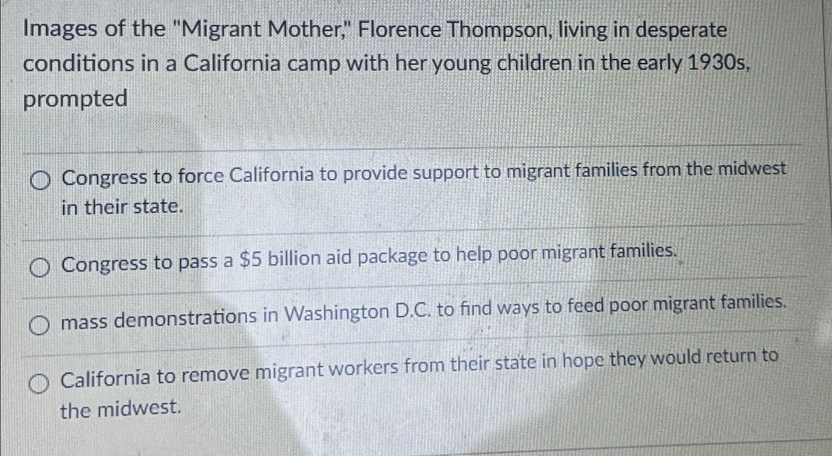 Images of the "Migrant Mother," Florence Thompson, | Chegg.com
