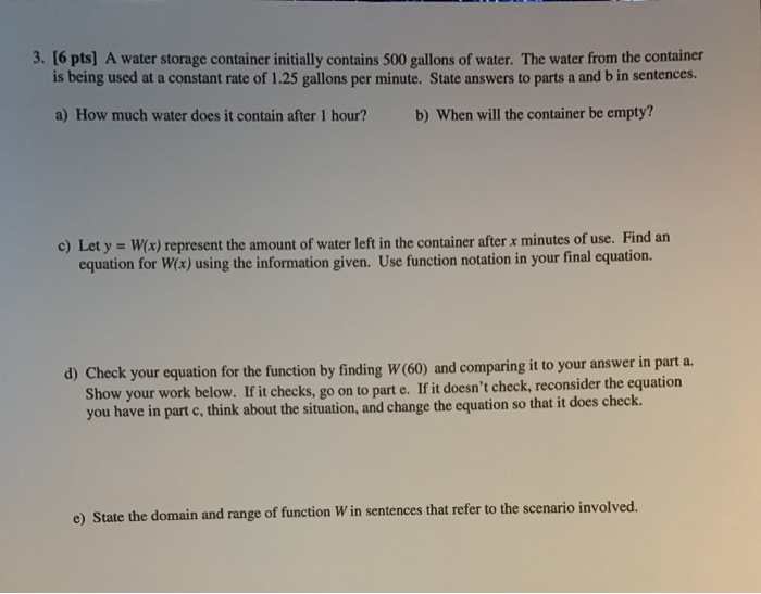 Solved 3. [6 pts] A water storage container initially | Chegg.com