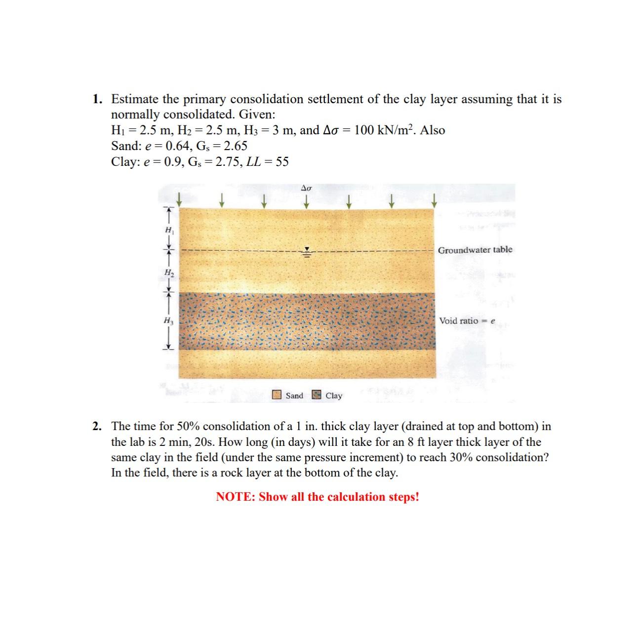 Solved Estimate the primary consolidation settlement of the | Chegg.com