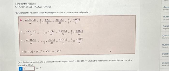 Solved Consider the reaction, CH3CI(g) + 3Cl2(g) → CCl4(g) + | Chegg.com