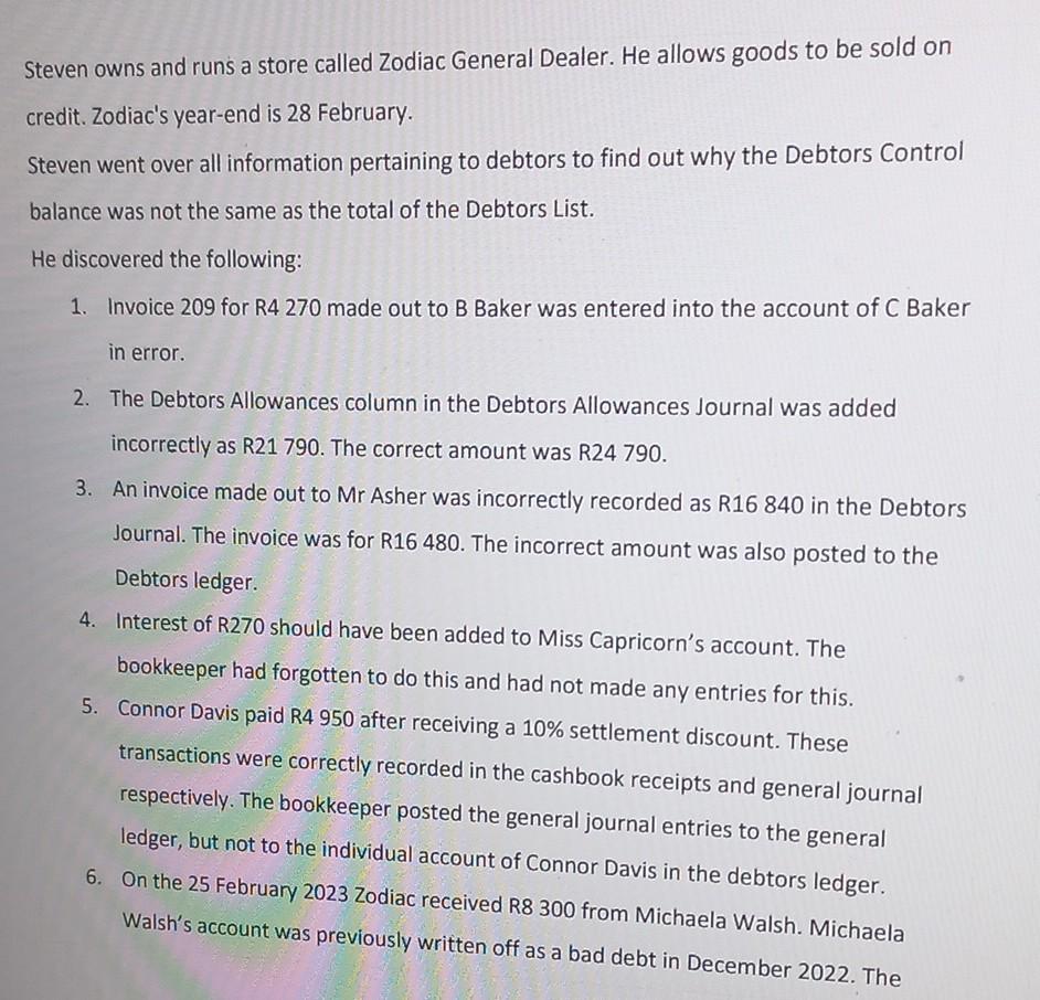3.3 Reconcile the debtors control account to the | Chegg.com