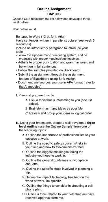 Outline Assignment Cm1903 Choose One Topic From The