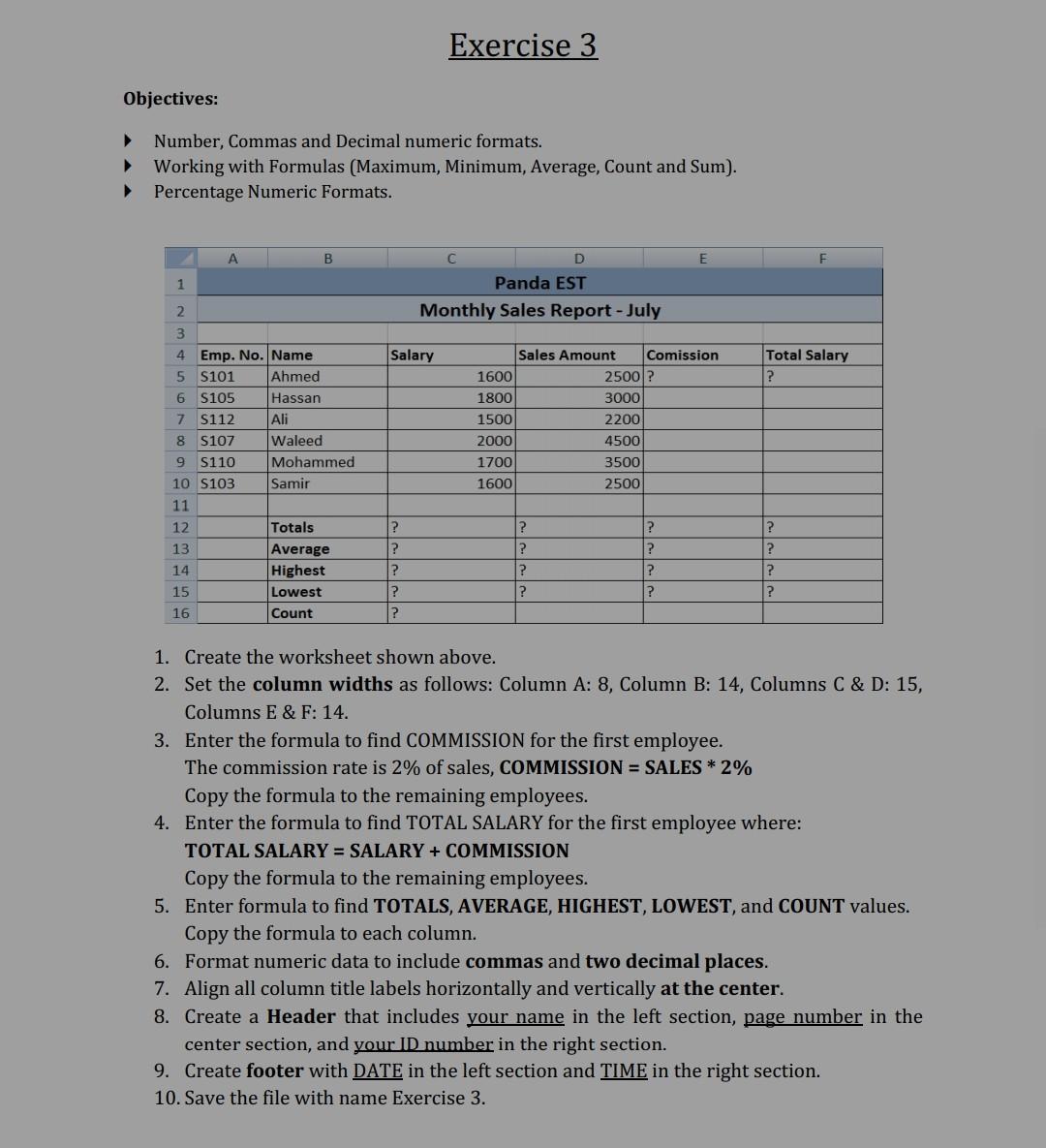 Solved Exercise 3 Objectives: Number, Commas and Decimal | Chegg.com