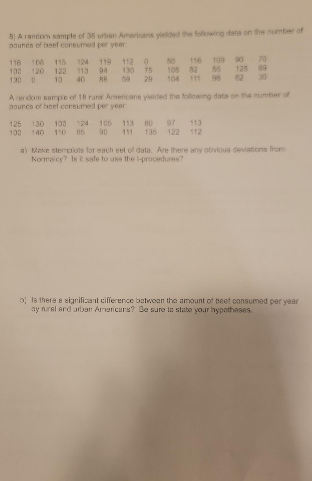 8) A random sample of 36 urban Americans yielded the | Chegg.com
