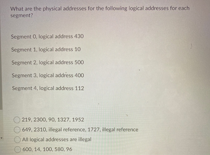 Solved What are the physical addresses for the following | Chegg.com