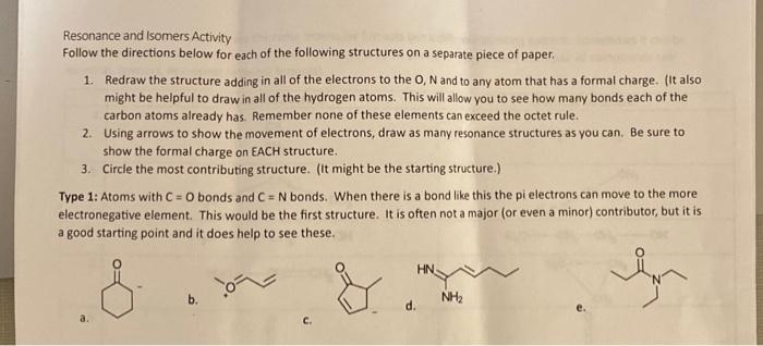 Solved Resonance and Isomers Activity Follow the directions | Chegg.com