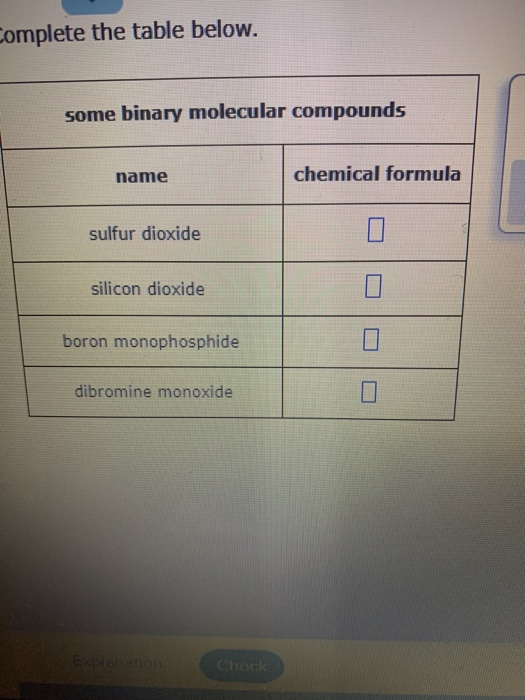 Solved Complete the table below. some binary molecular | Chegg.com
