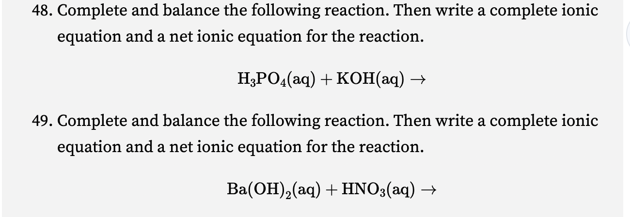 Solved Complete and balance the following reaction. Then | Chegg.com