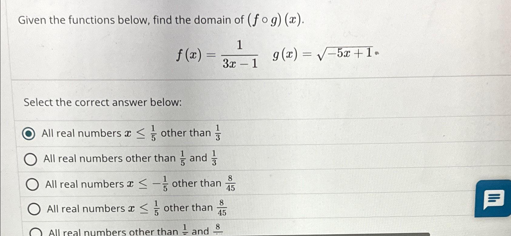 Solved Given the functions below, find the domain of | Chegg.com