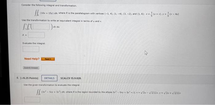Solved Consider the following integral and transformation. | Chegg.com