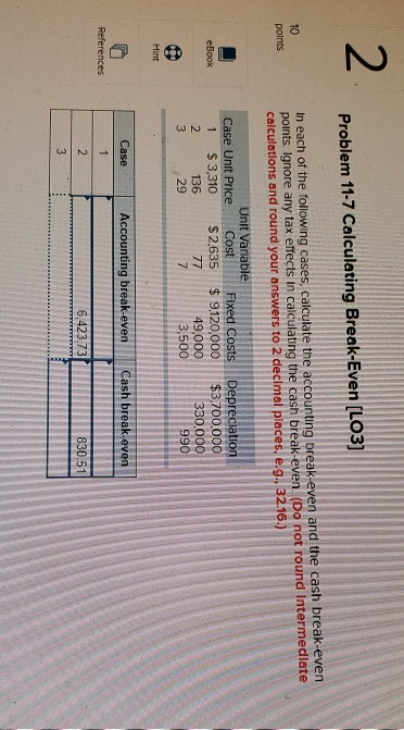 Solved Problem 11-7 Calculating Break-Even (L03) In each of | Chegg.com