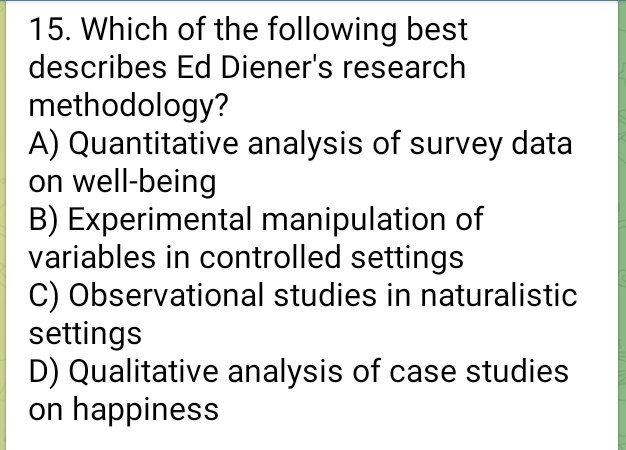 Solved Which of the following best describes Ed Diener's | Chegg.com