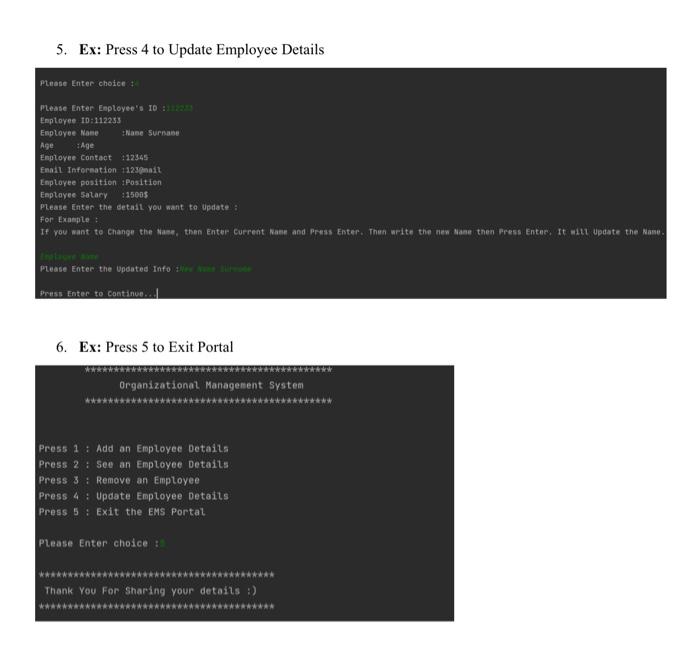 Solved 1. To add an employee 2. Add an exception handler for | Chegg.com