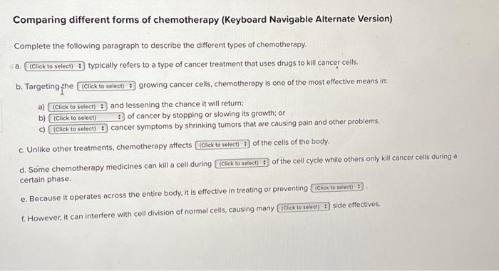 Solved Comparing different forms of chemotherapy (Keyboard | Chegg.com