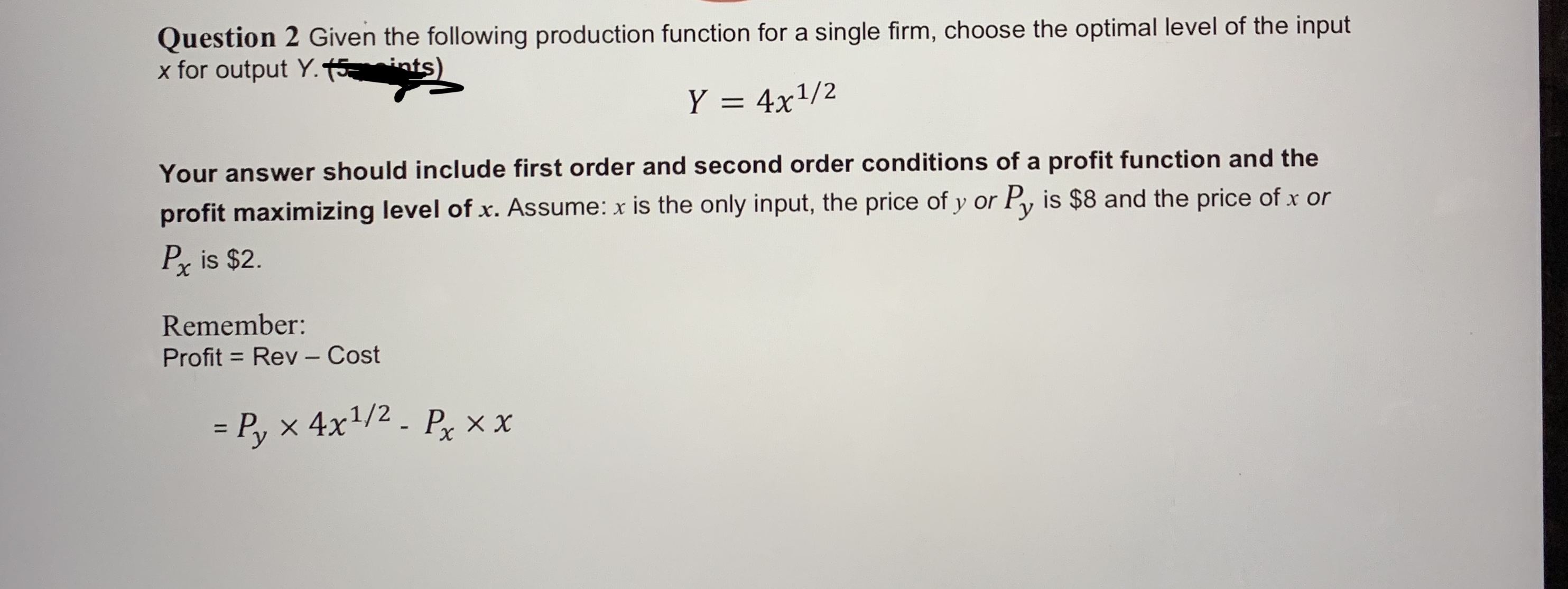 Solved Question 2 ﻿Given the following production function | Chegg.com