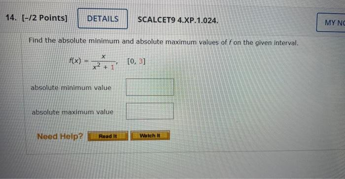 Solved Find the absolute minimum and absolute maximum values | Chegg.com