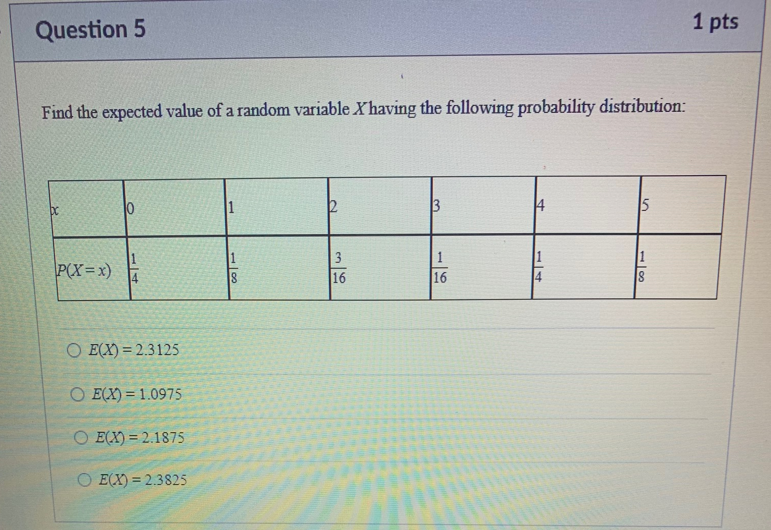 Solved Question 5Find the expected value of a random | Chegg.com