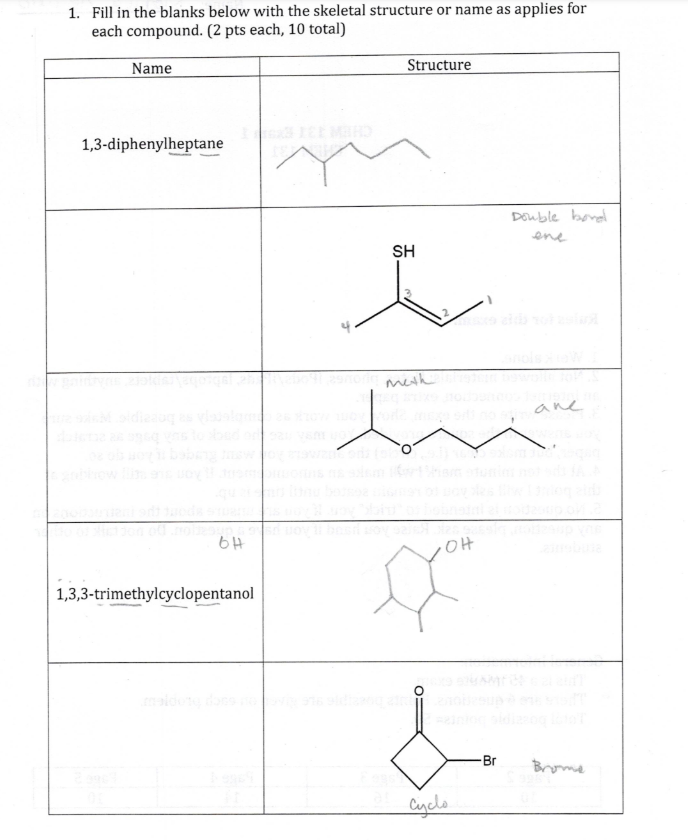 Solved Fill in the blanks below with the skeletal structure | Chegg.com