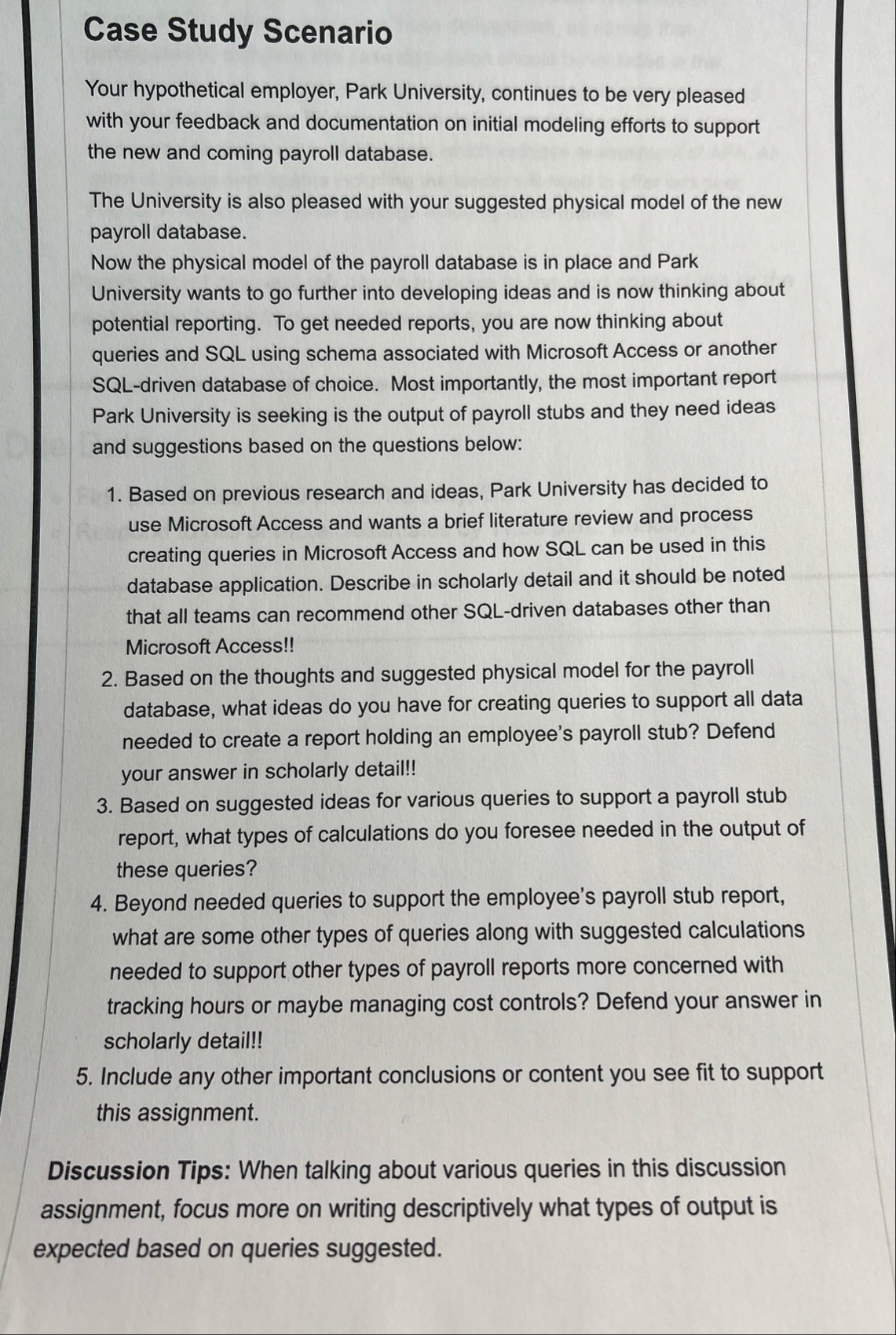Solved Case Study ScenarioYour hypothetical employer, Park | Chegg.com