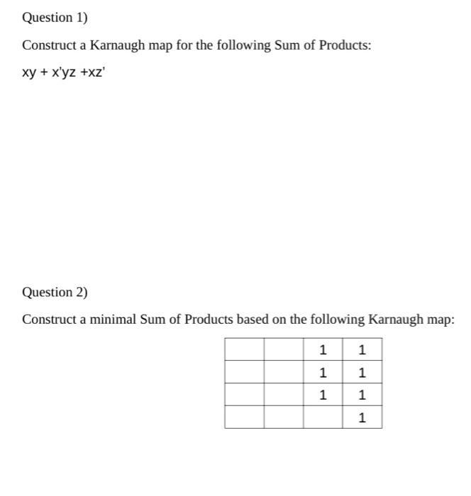 Solved Construct a Karnaugh map for the following Sum of | Chegg.com