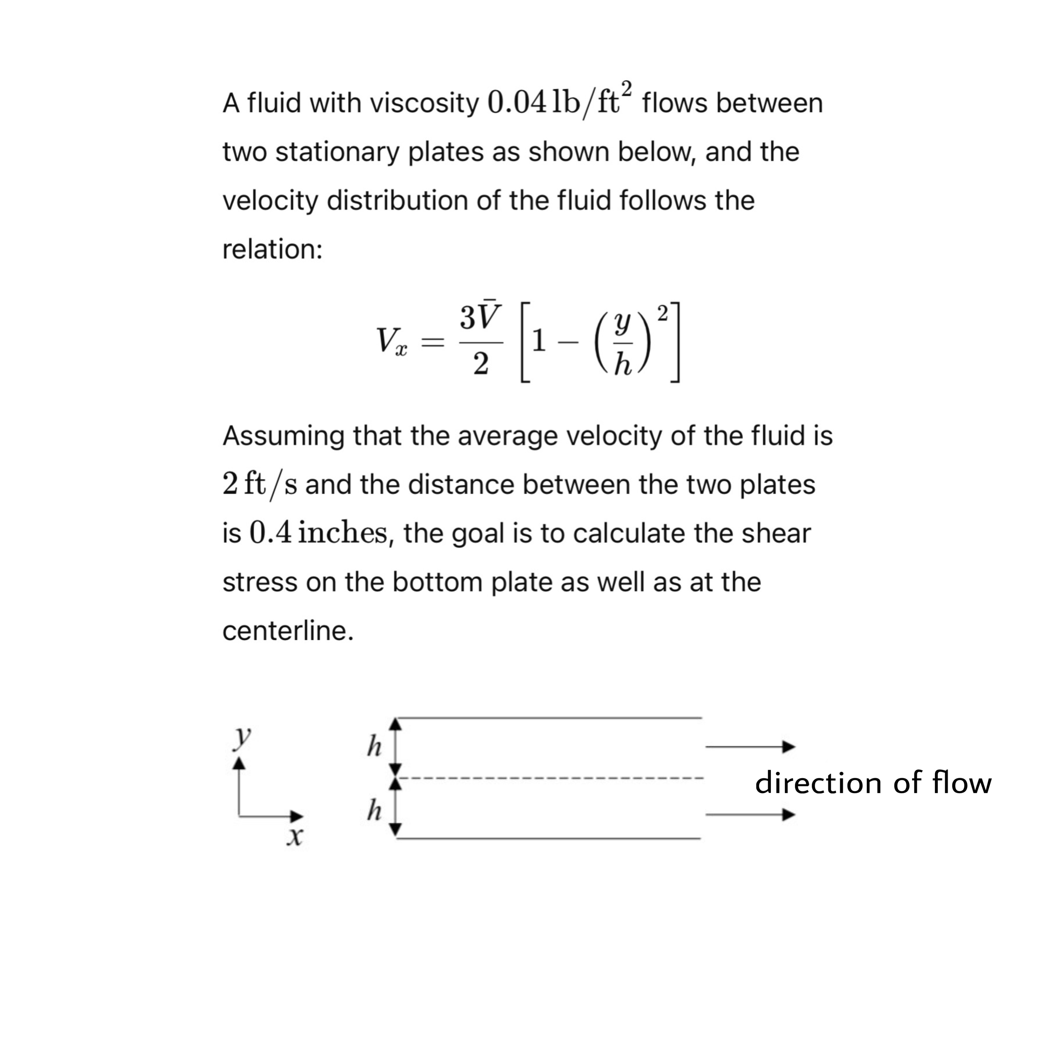 Solved A fluid with viscosity 0.04lbsft2 ﻿flows between two | Chegg.com