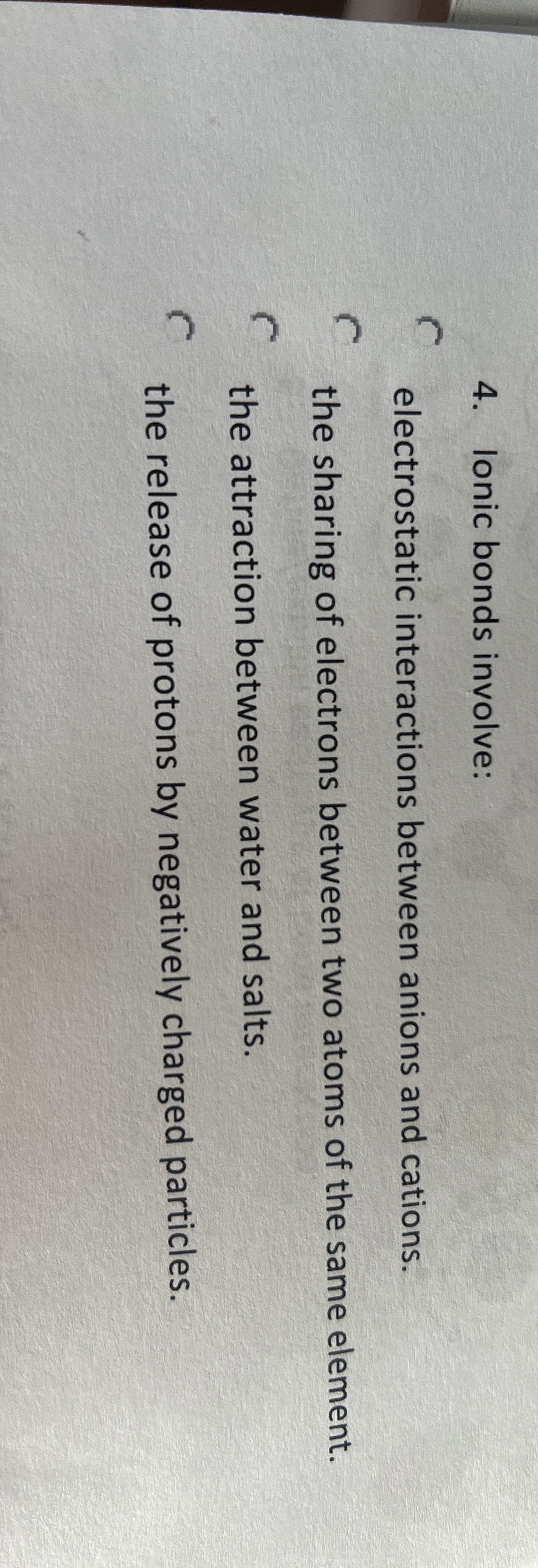 Ionic bonds involve:electrostatic interactions | Chegg.com