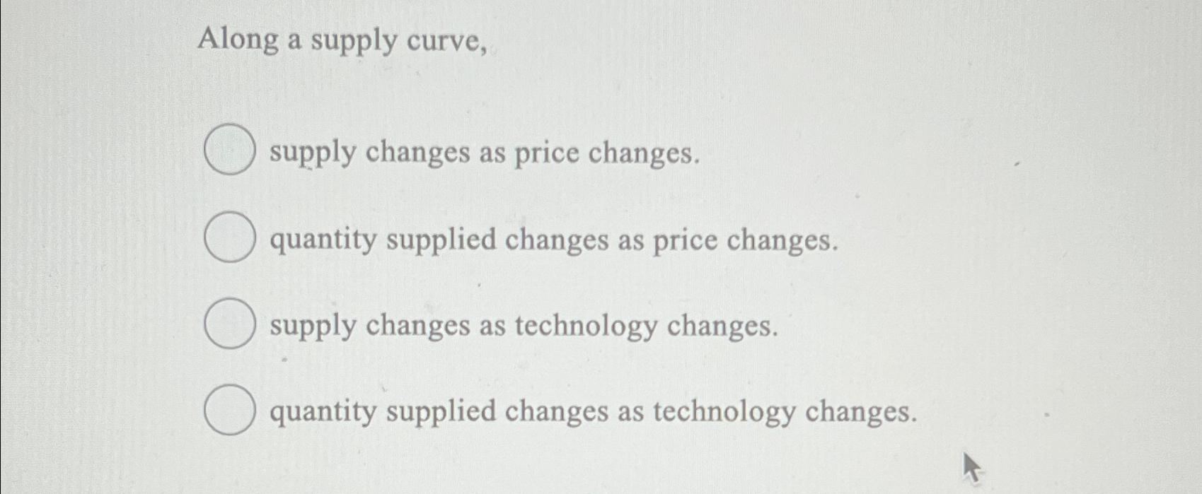 Solved Along a supply curve,supply changes as price | Chegg.com